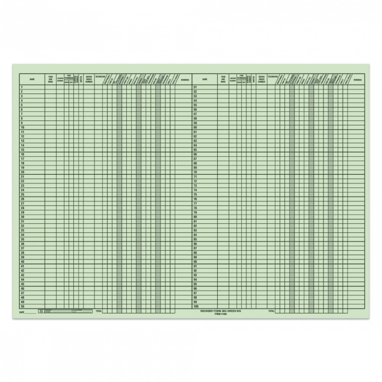 Route Sheet- Big Green – Wholesale Auto Dealer Supplies