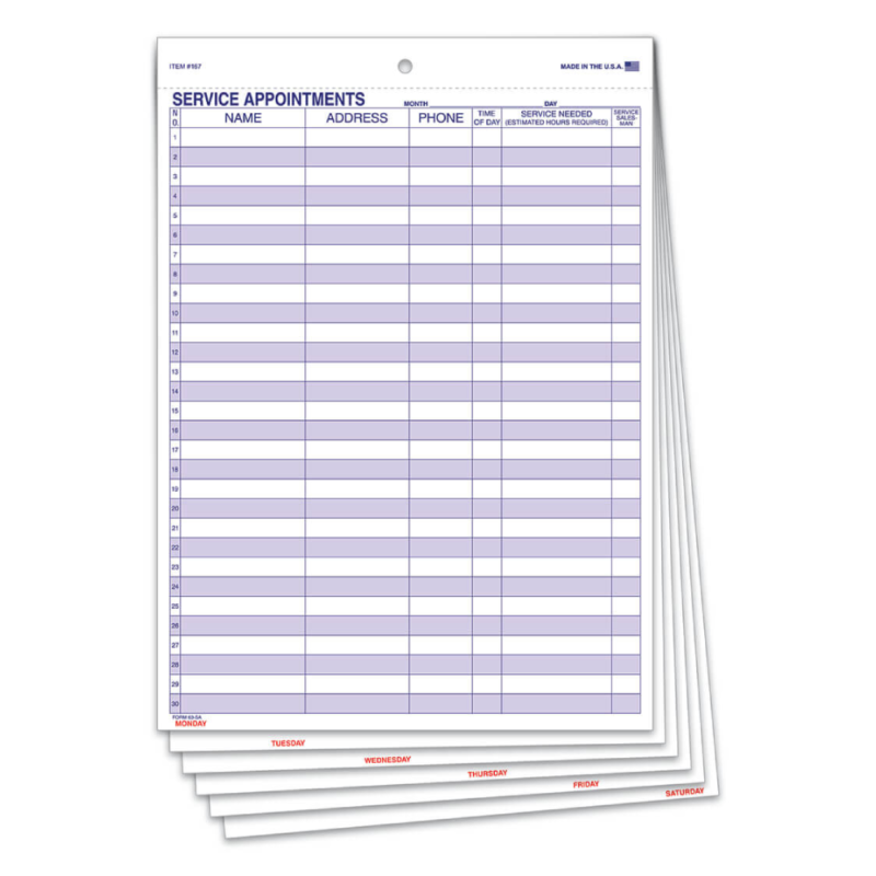 Service Appointment Sheet – 63-SA – Wholesale Auto Dealer Supplies