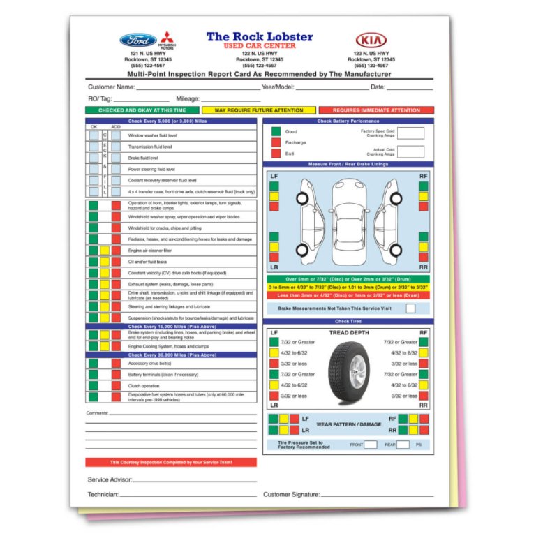 Multi-Point Inspection Forms- Custom – Wholesale Auto Dealer Supplies