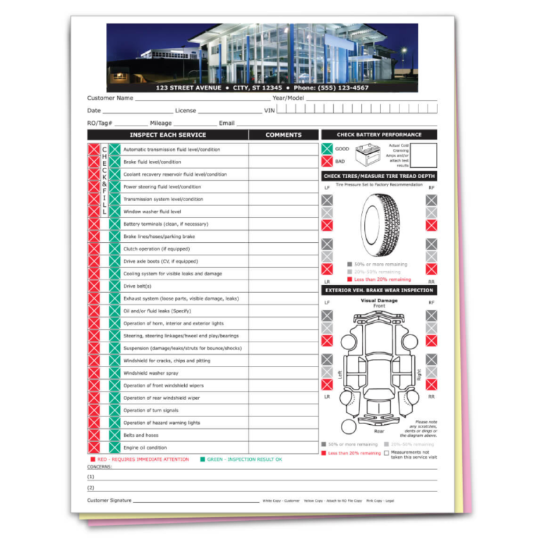 Multi-Point Inspection Forms- Custom – Wholesale Auto Dealer Supplies