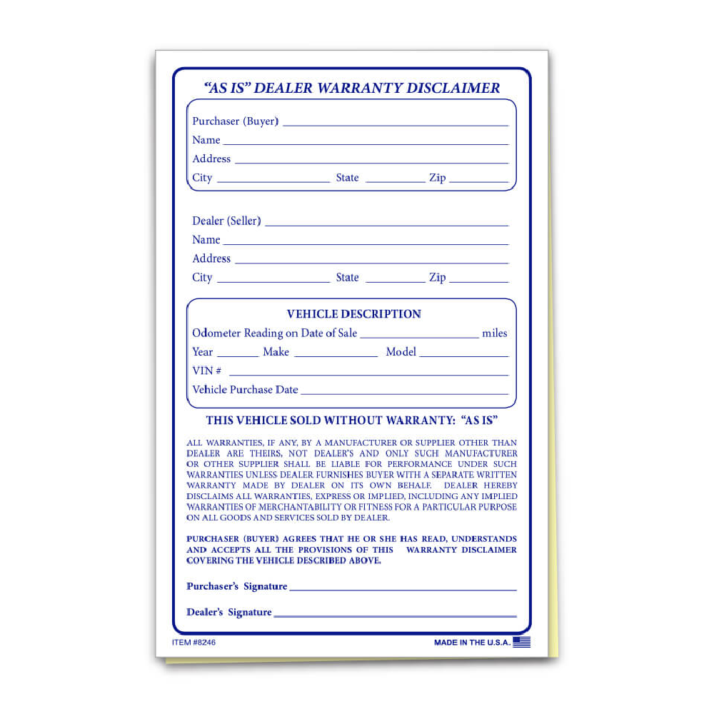 “As Is” Dealer Warranty Disclaimer- TruForm – Wholesale Auto Dealer ...