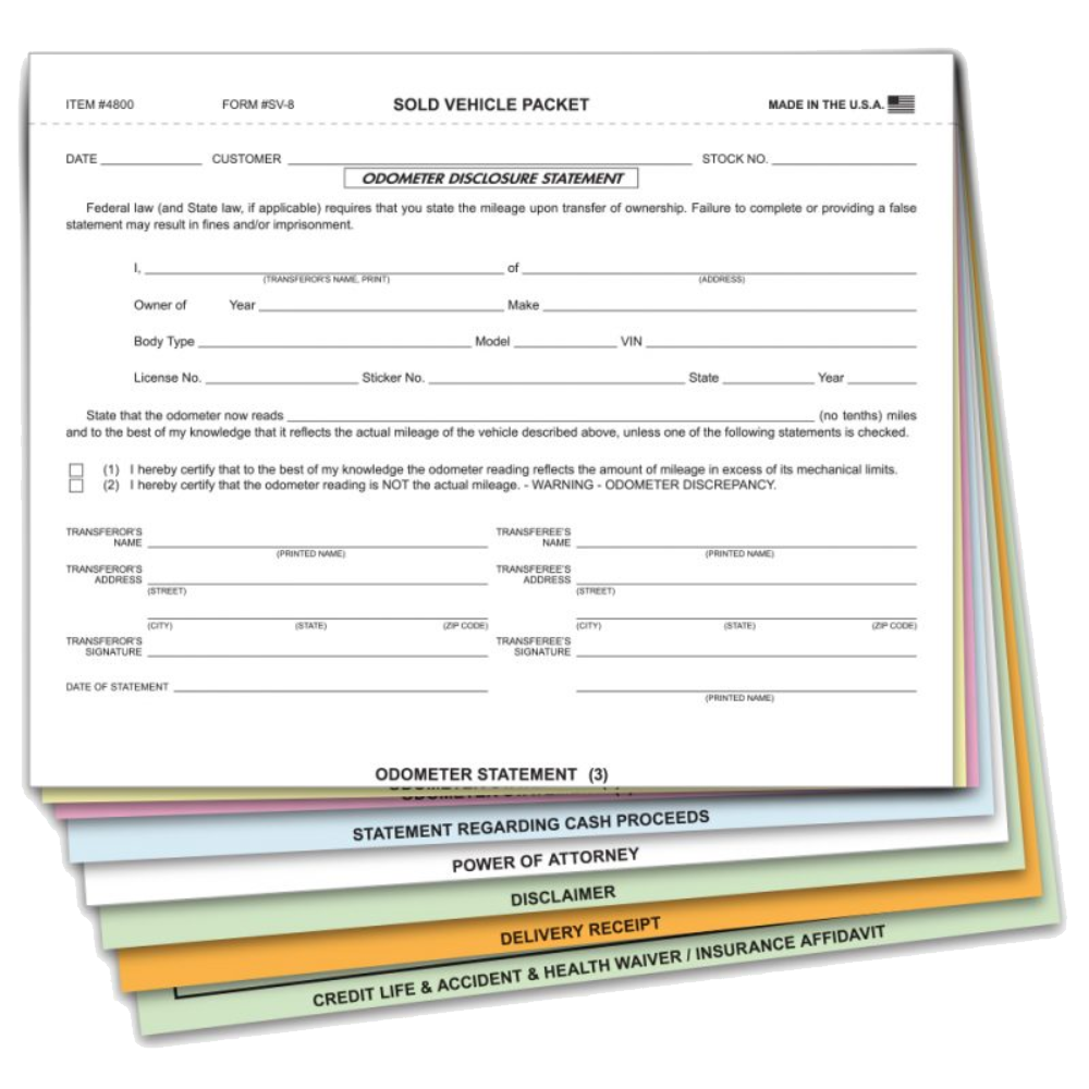 Sold Vehicle Comb. Form – Wholesale Auto Dealer Supplies
