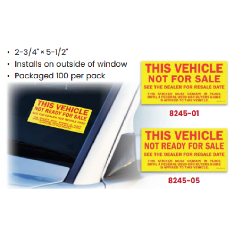 Sticker- Vehicle Not For Sale (Red on Yellow) – Wholesale Auto Dealer ...